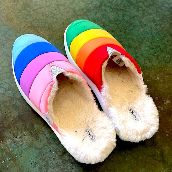 Toms | Shoes | Toms Rainbow Fuzzy Clogs Lgbtqia Pride | Poshmark